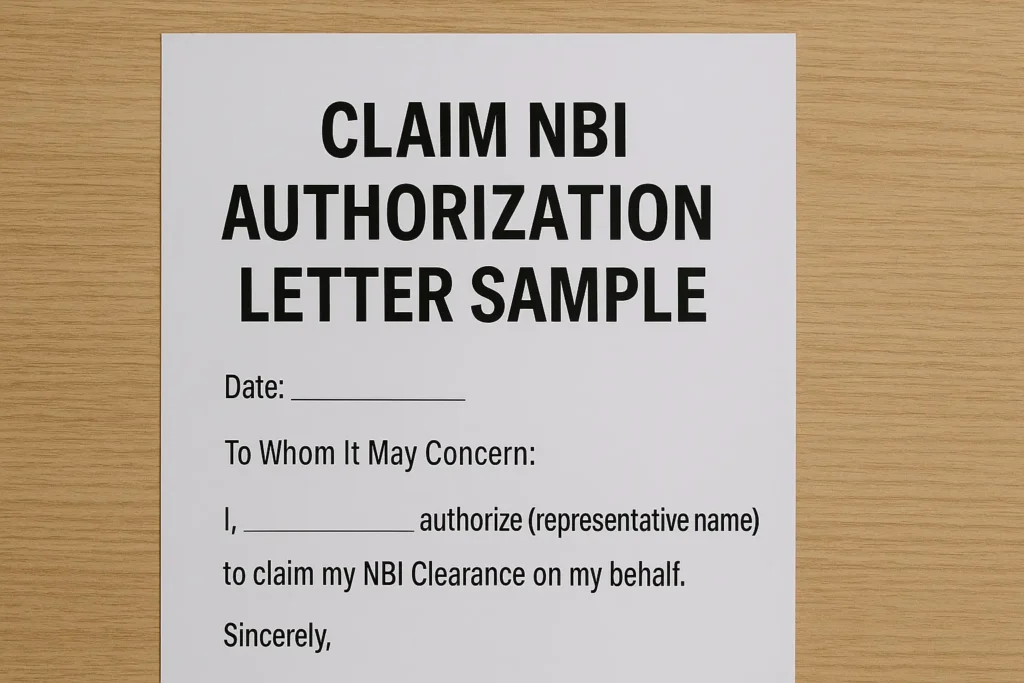 Claim NBI Authorization Letter Sample - Nbi Clearance